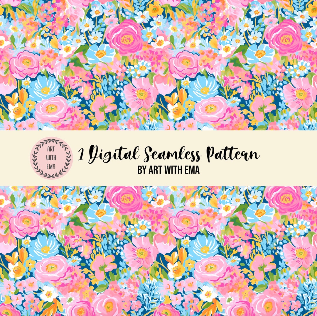 Acrylic Preppy Floral Seamless Pattern, Seamless Acrylic Flower ...