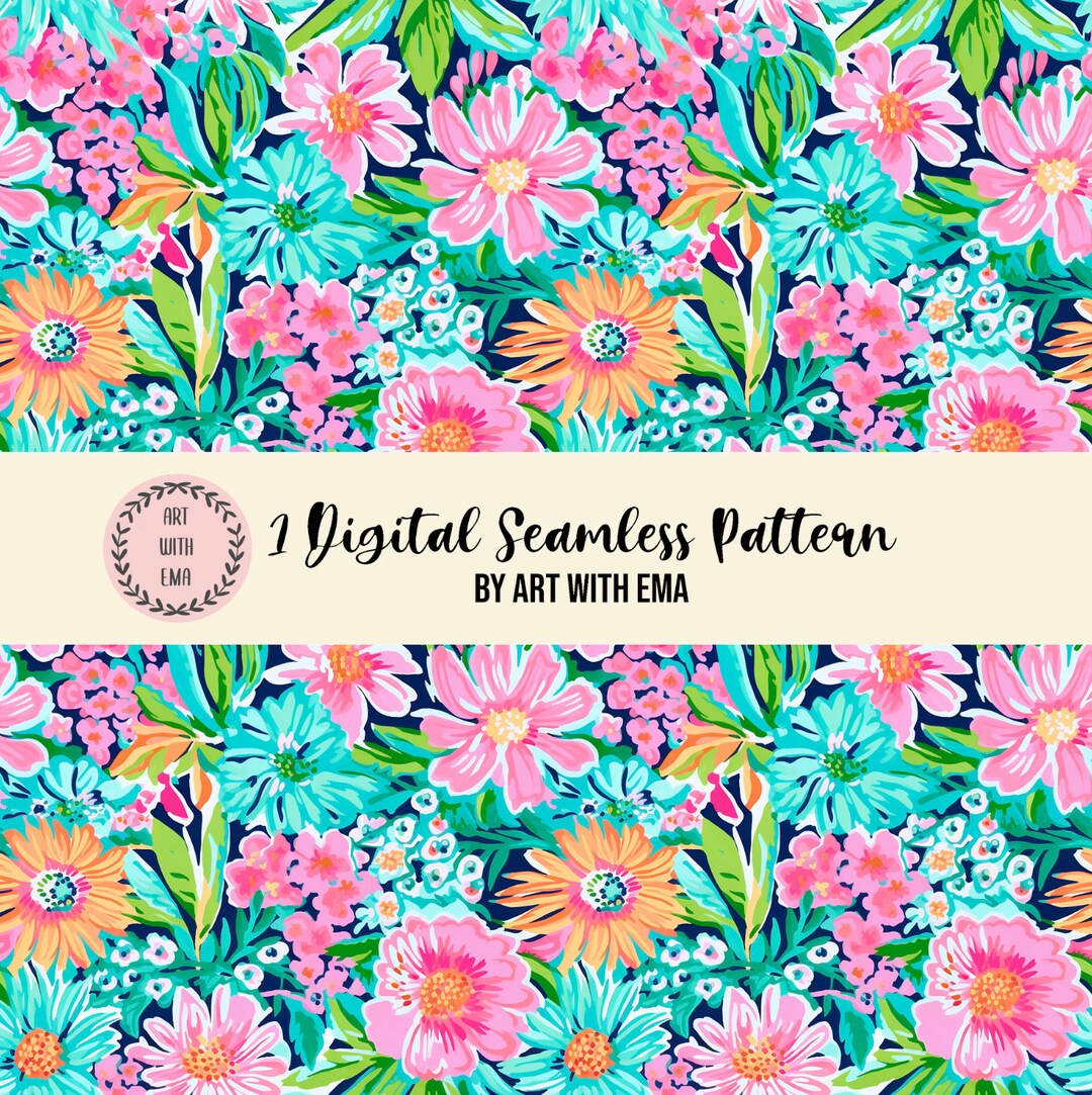 Acrylic Preppy Floral Seamless Pattern, Seamless Acrylic Flower ...