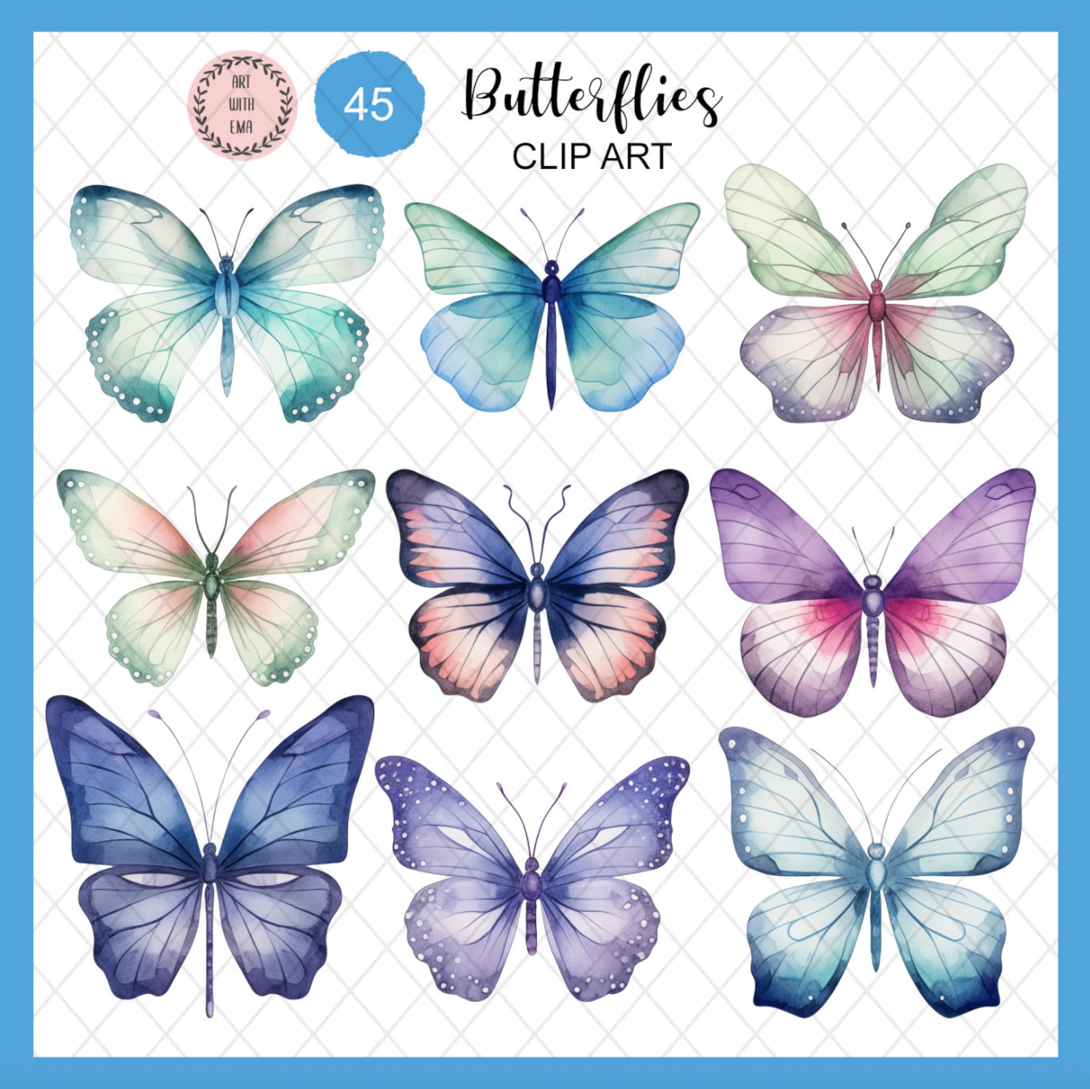 Watercolor Butterfly Clip Art, Butterflies Clip Art, Insect PNG ...
