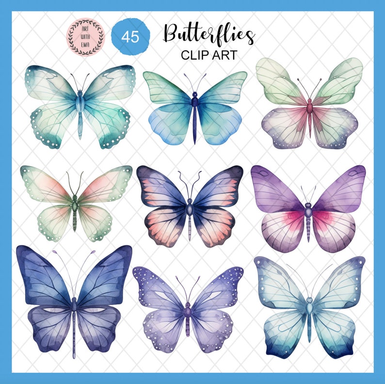 Watercolor Butterfly Clip Art, Butterflies Clip Art, Insect PNG ...