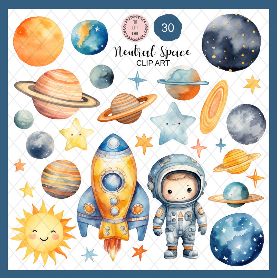 Outer Space Clipart, Watercolor Cute Space Clipart, Space Clipart, Girl ...