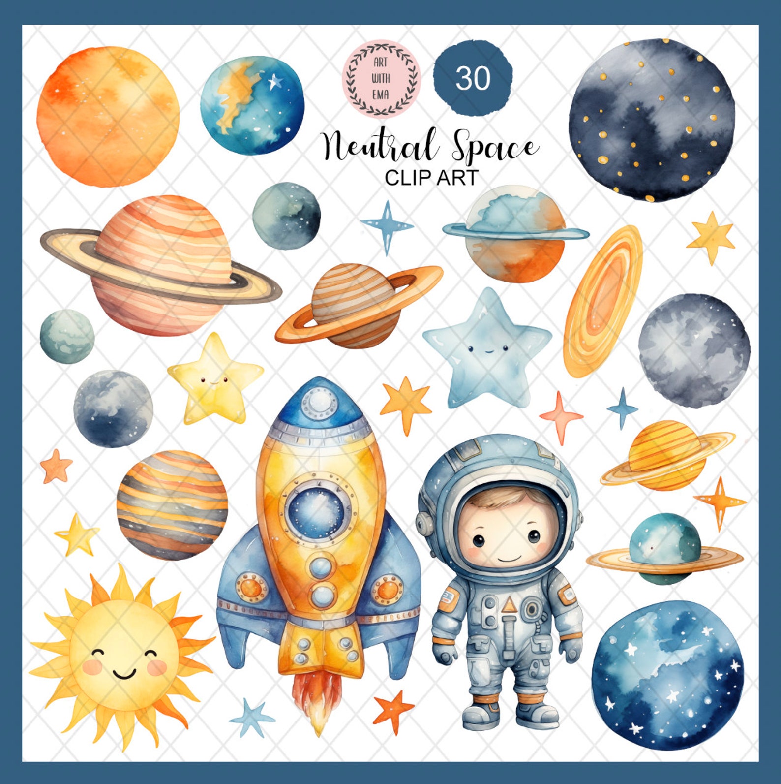 Outer Space Clipart, Watercolor Cute Space Clipart, Space Clipart, Girl ...