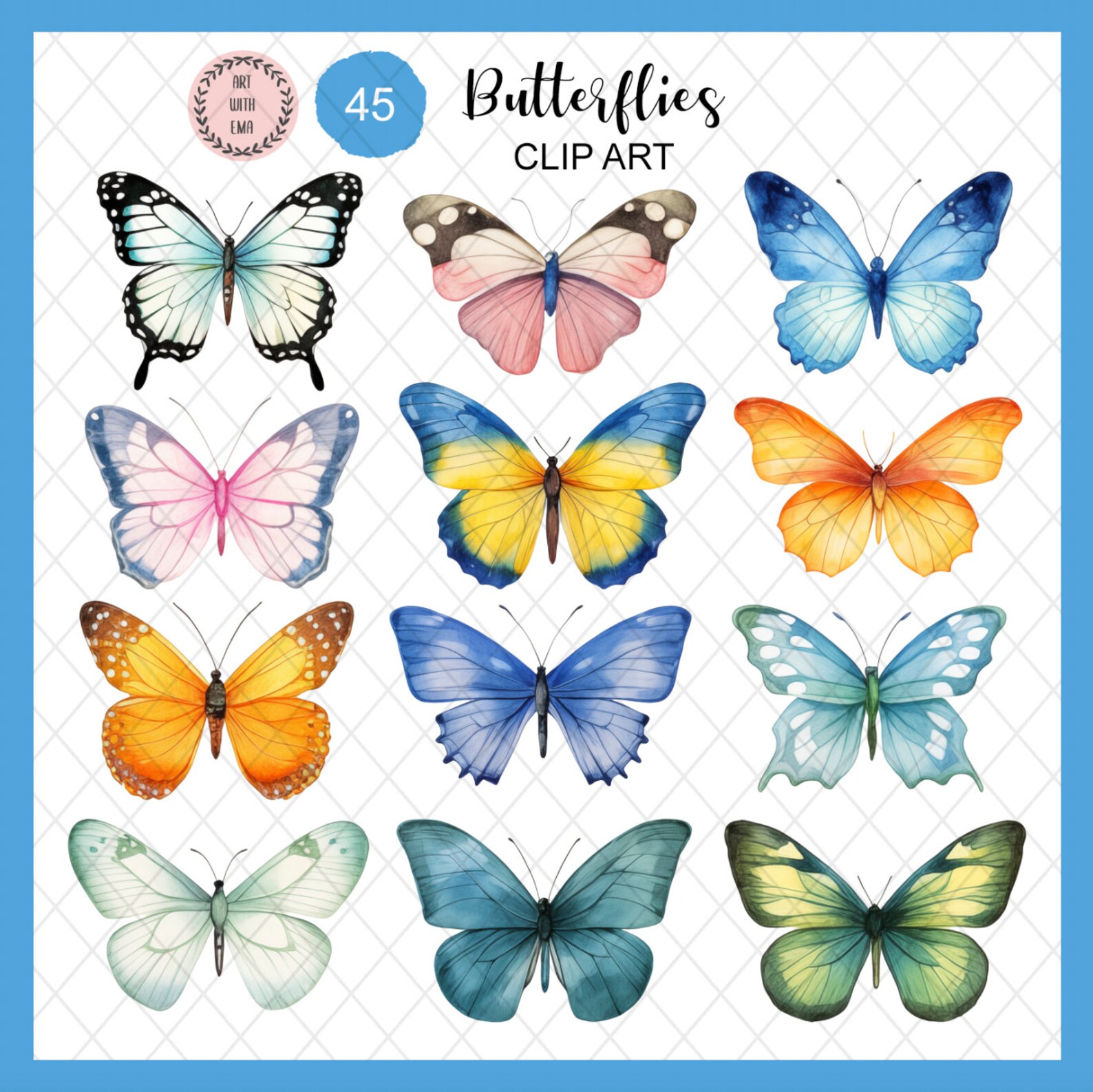 Watercolor Butterfly Clip Art, Butterflies Clip Art, Insect PNG ...