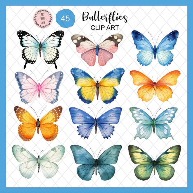 Watercolor Butterfly Clip Art, Butterflies Clip Art, Insect PNG ...