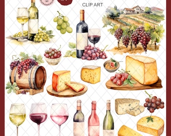 Watercolor Winery Clipart, Wine Glasses Clipart, Wine Barrel Clipart ...