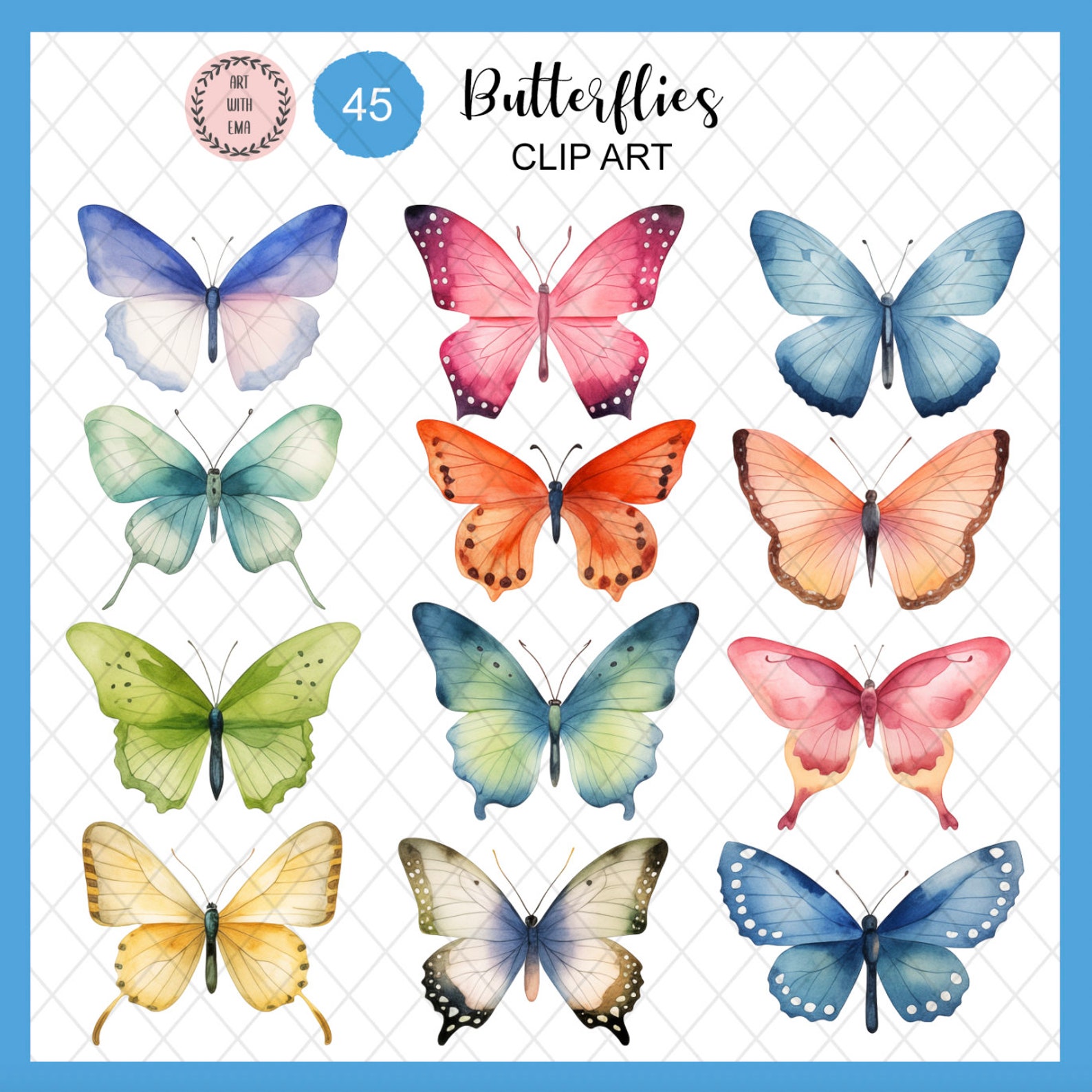 Watercolor Butterfly Clip Art, Butterflies Clip Art, Insect PNG ...