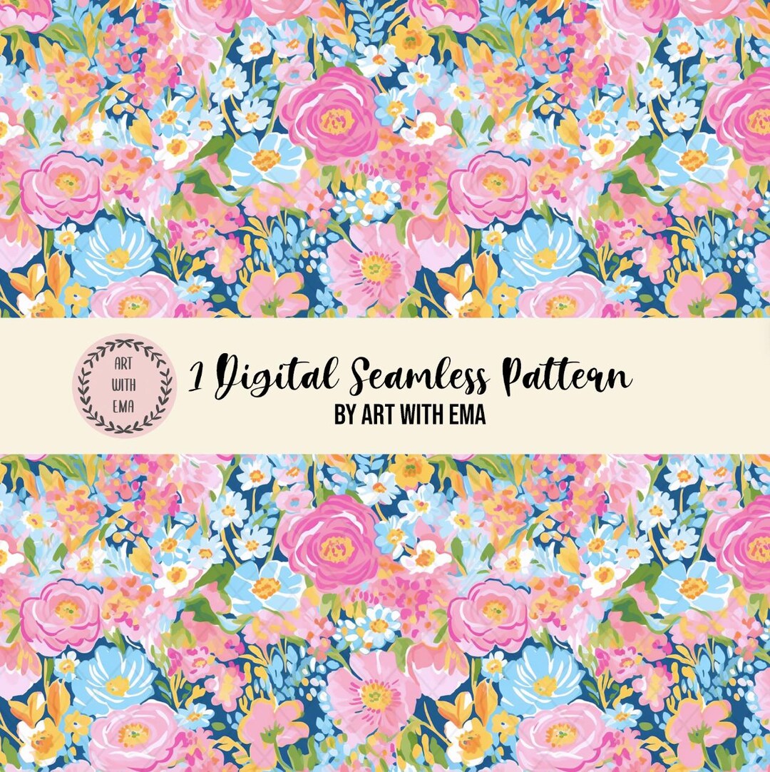 Acrylic Preppy Floral Seamless Pattern, Seamless Acrylic Flower ...