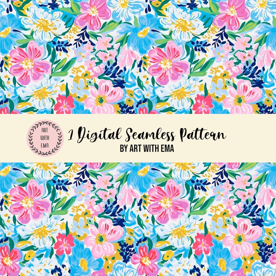 Acrylic Blue Pink Floral Seamless Pattern, Seamless Acrylic Flower ...