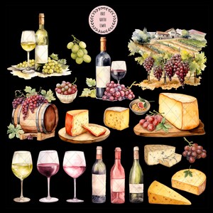 Watercolor Winery Clipart, Wine Glasses Clipart, Wine Barrel Clipart ...