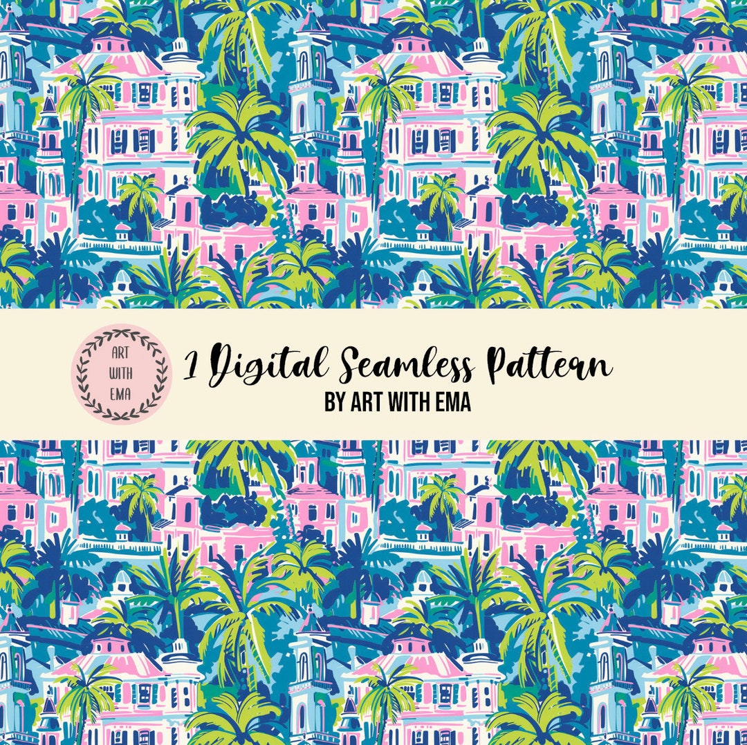 Watercolor Preppy Town Seamless Pattern, Seamless Acrylic Town ...