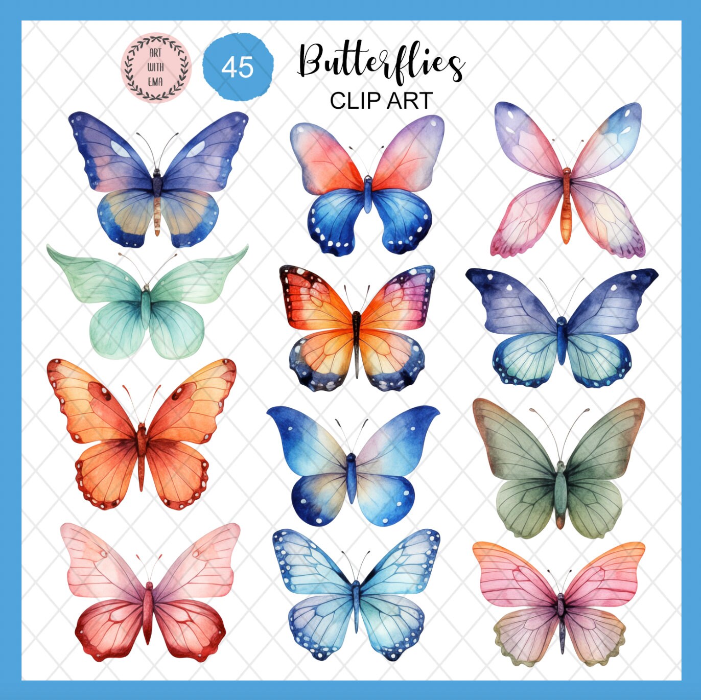 Watercolor Butterfly Clip Art, Butterflies Clip Art, Insect PNG ...