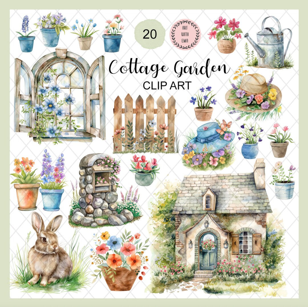 Watercolor Spring Garden Clip Art Bundle, Cottage PNG, Cottagecore PNG ...