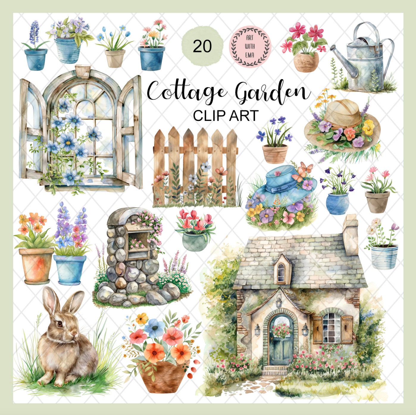 Watercolor Spring Garden Clip Art Bundle, Cottage PNG, Cottagecore PNG ...