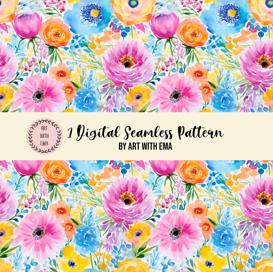 Watercolor Bright Floral Seamless Pattern, Seamless Watercolor Flower ...