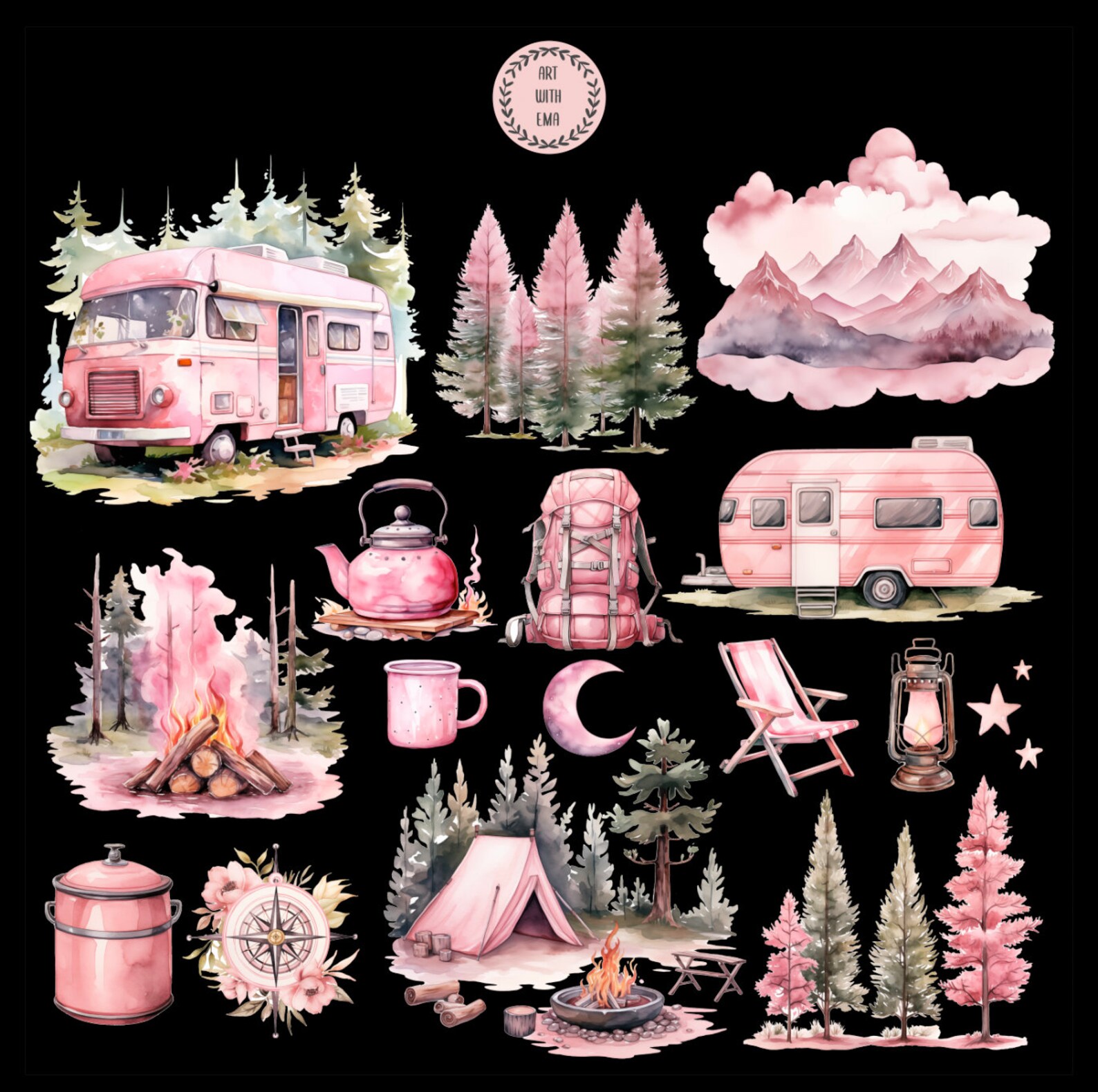 Camping Clipart, Girl Camping Clipart, Campfire PNG, Camper PNG ...