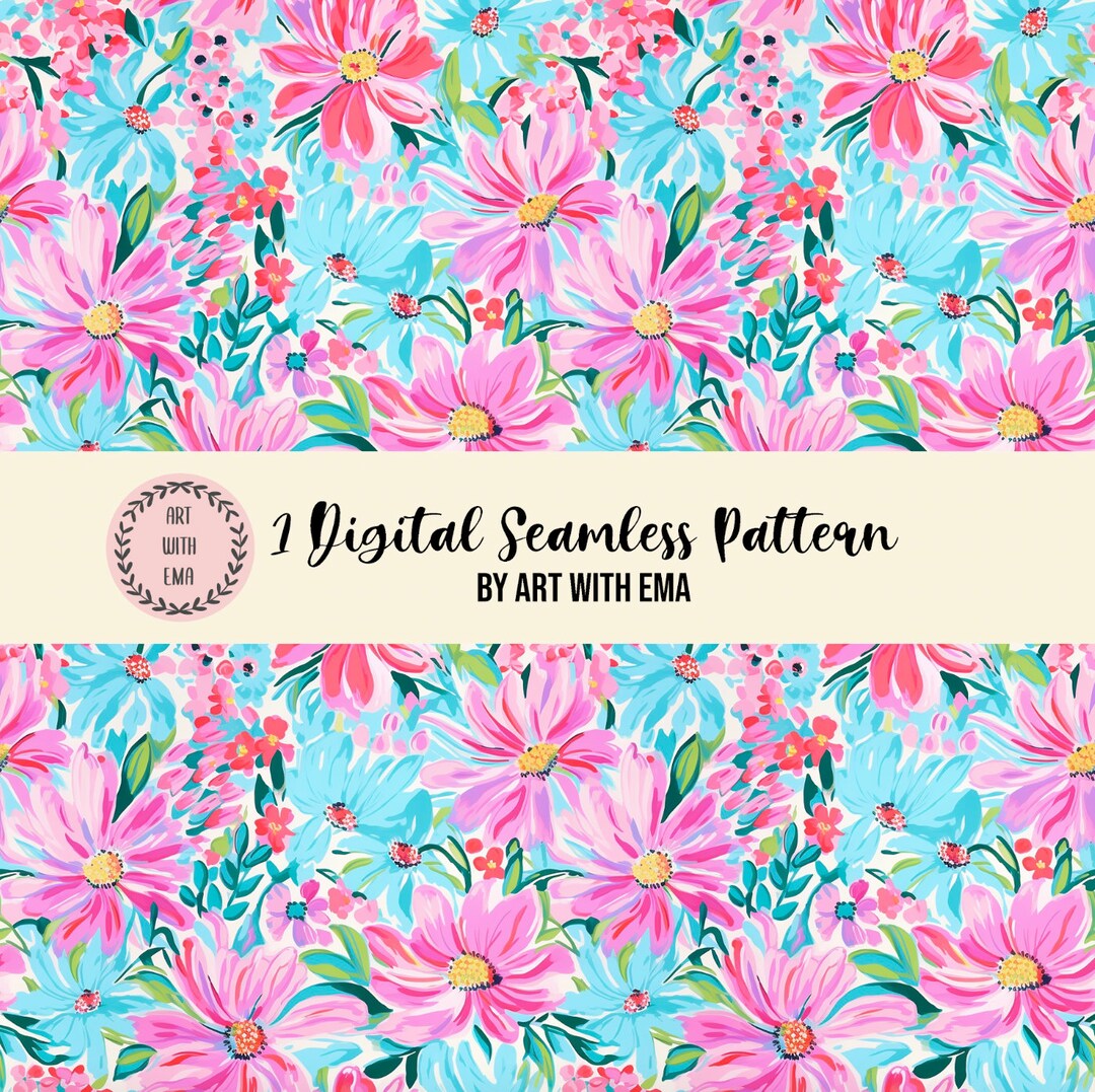 Acrylic Blue Pink Floral Seamless Pattern, Seamless Acrylic Flower ...