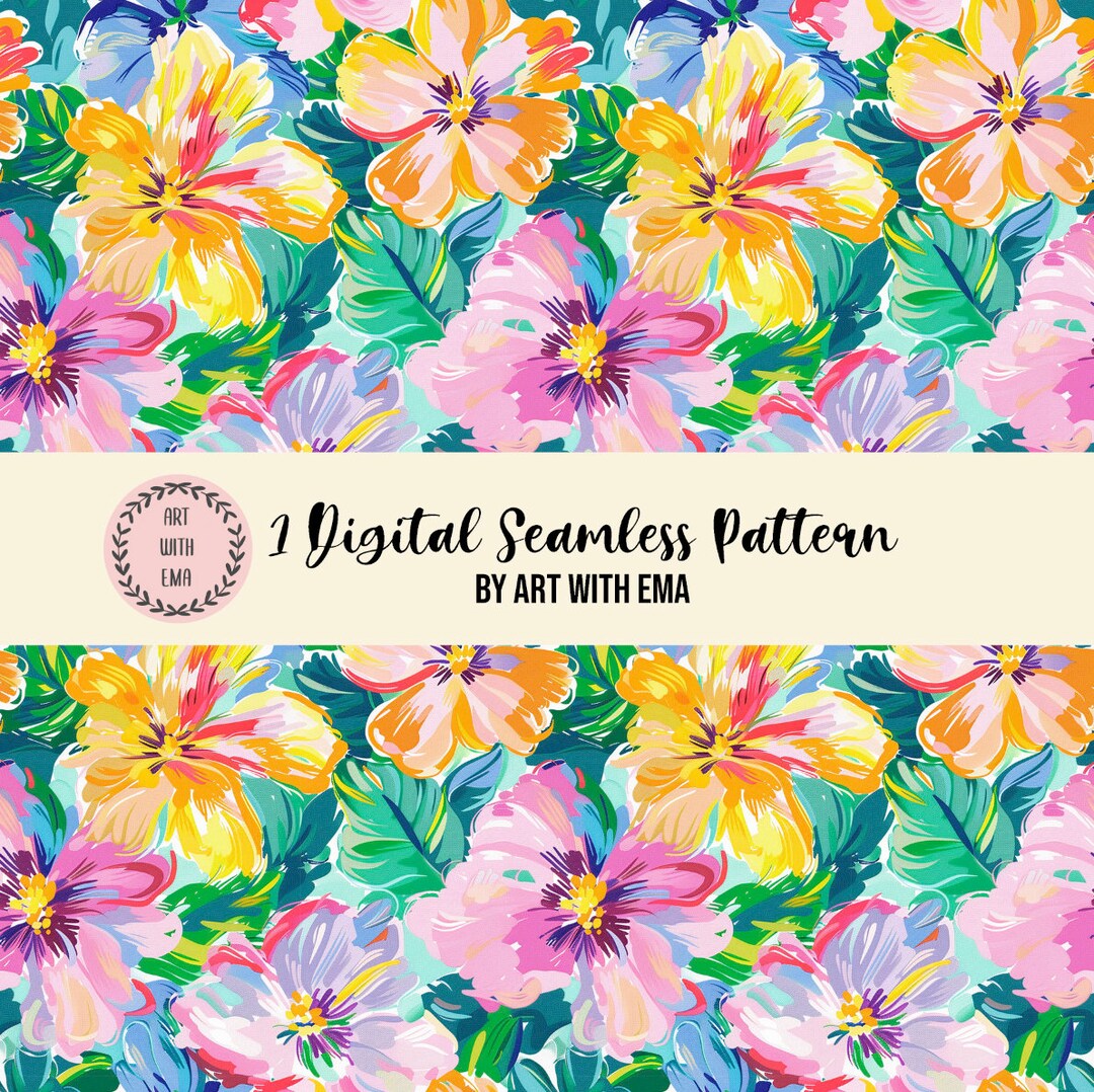 Tropical Preppy Floral Seamless Pattern, Seamless Acrylic Flower ...