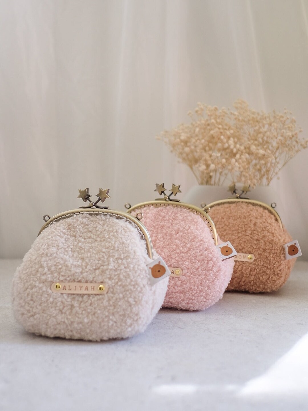 Teddy Bear Purse, Boucle Fabric Personalised Coin Pouch, Girls Birthday ...