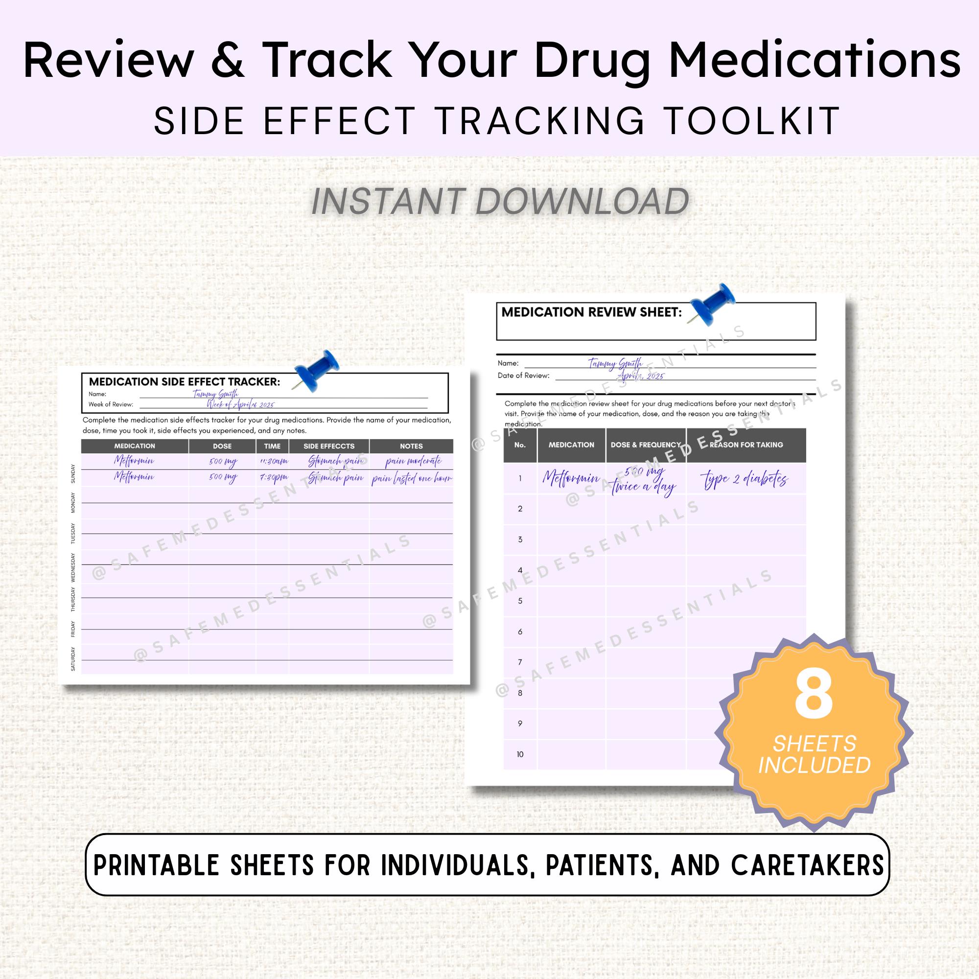 Medication Tracker PDF: Medical Health Log, Side Effect Review (digital ...