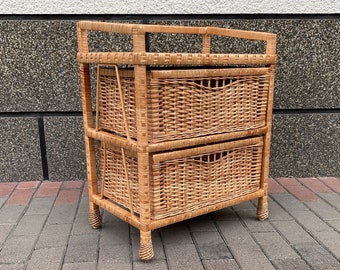 Corner 2-tier Wicker Drawer Wood Small Chest of Drawers - Etsy