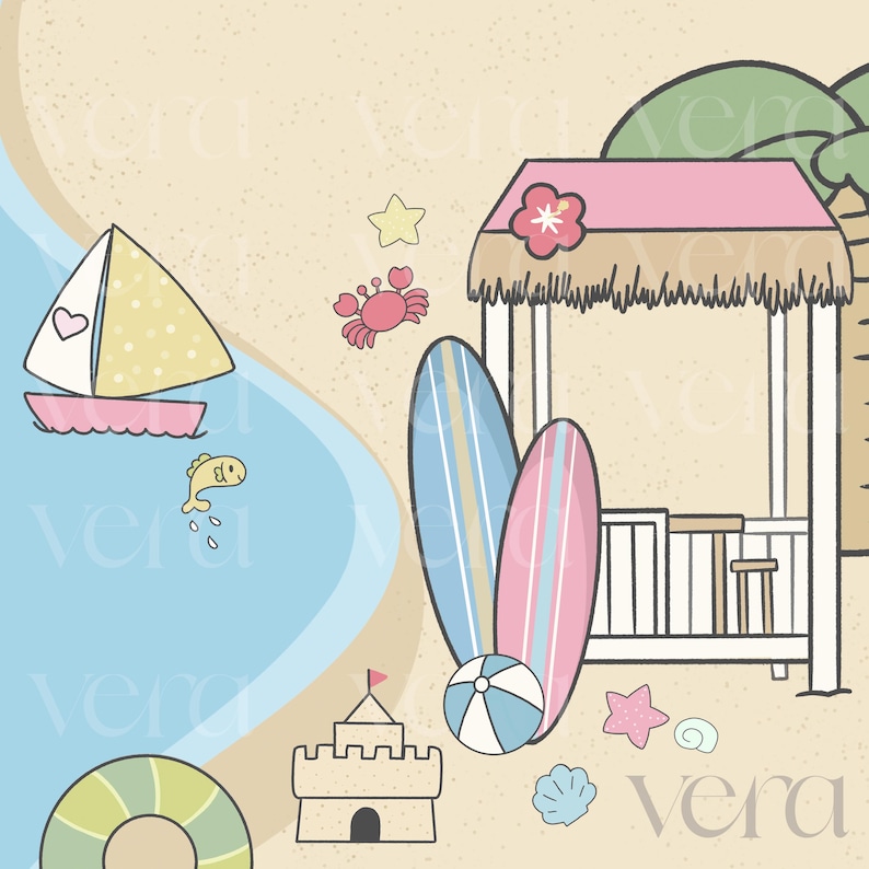 Beach Day Clipart Set – 23 PNG Images – Soft Muted Colors – Instant ...