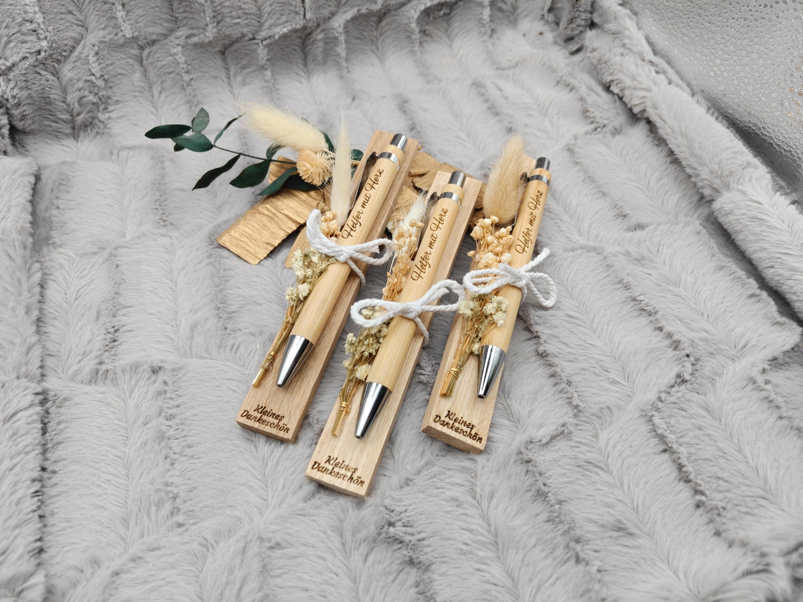 Kugelschreiber personalisiert Geschenk mit Trockenblumen Deko Bambus ...
