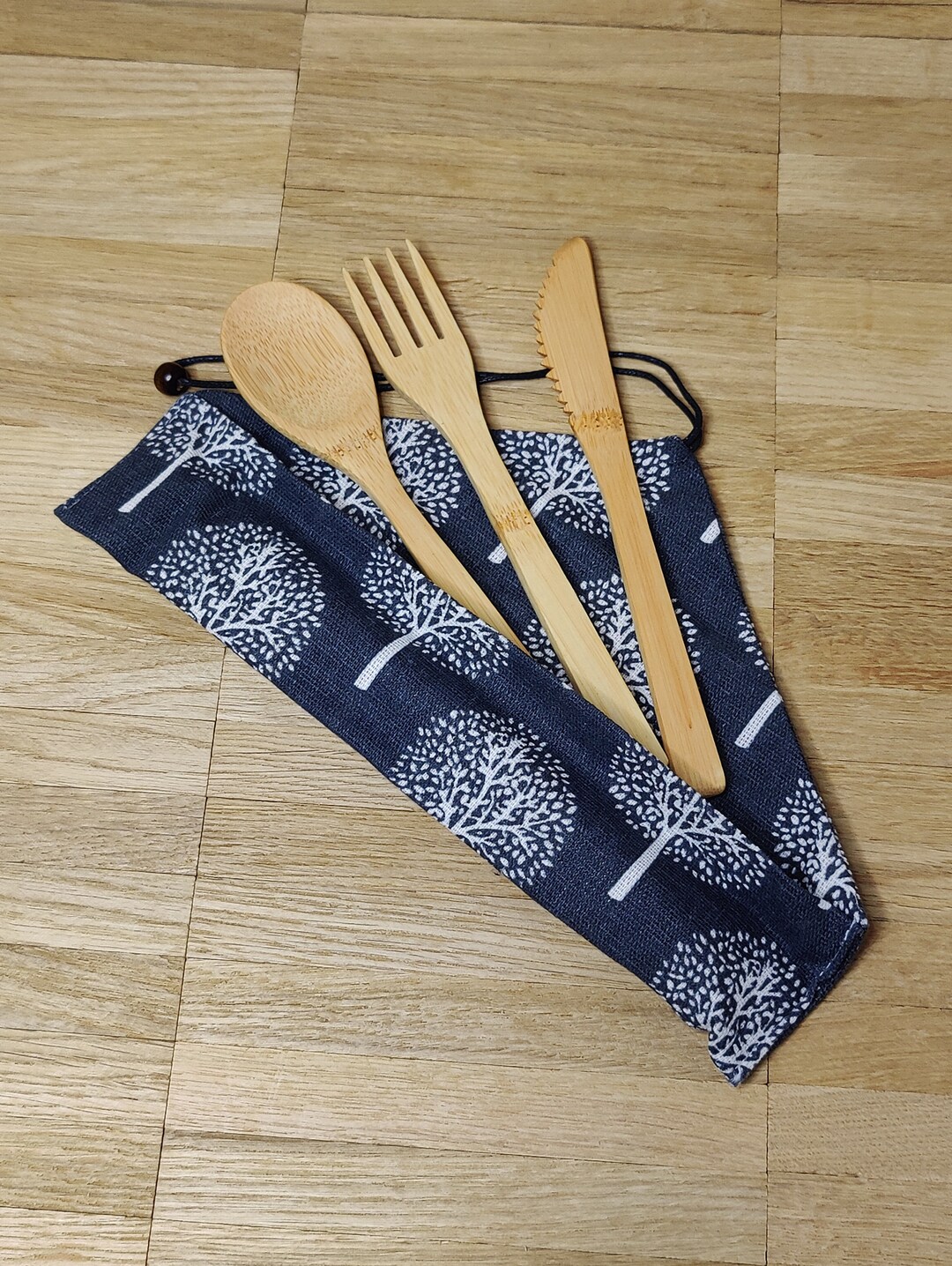 Camping Cutlery Made of Bamboo 4-piece With Engraving in a Beautiful ...