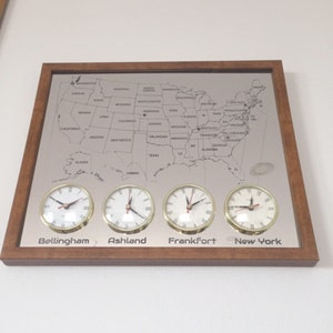 4 Zone Wall Clock With America Multi Zone Map. Maps and City Names Are ...