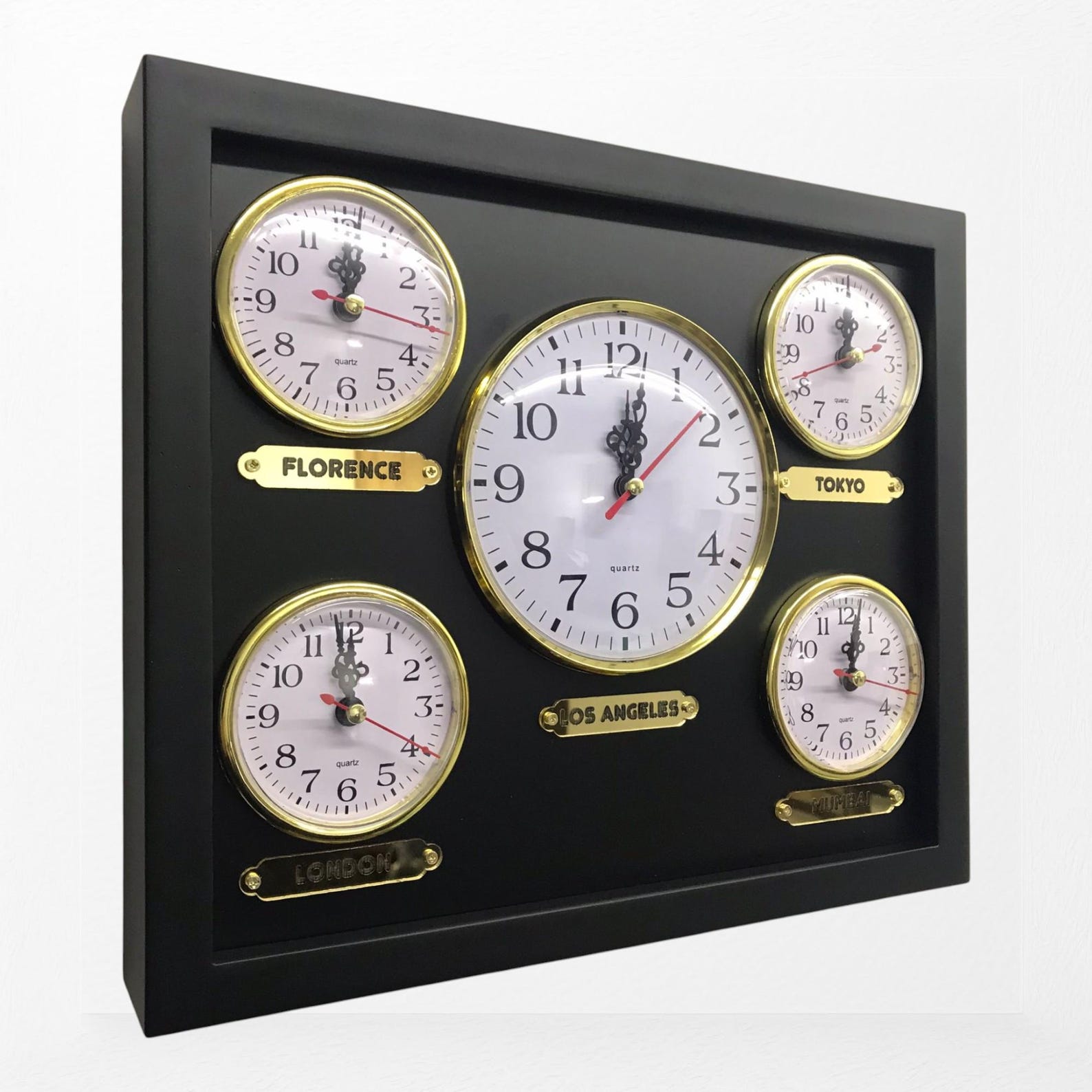 Customizable 4+1 Time Zone Clock. Multiple Customizable Wall Clocks for 5 Regions or Cities ...