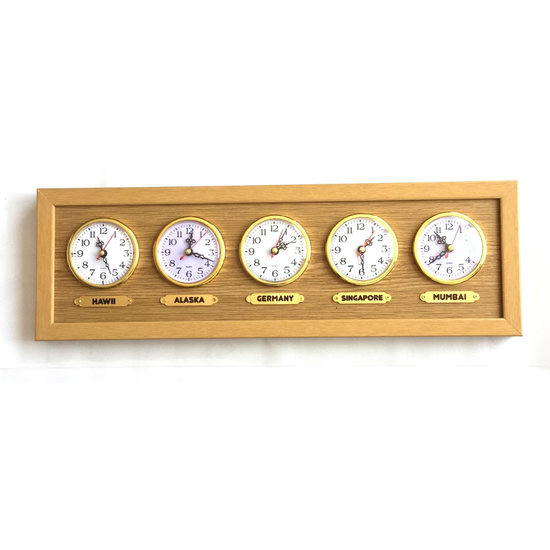 Custom 5-zone Wooden Look Time Zone Clock - Etsy