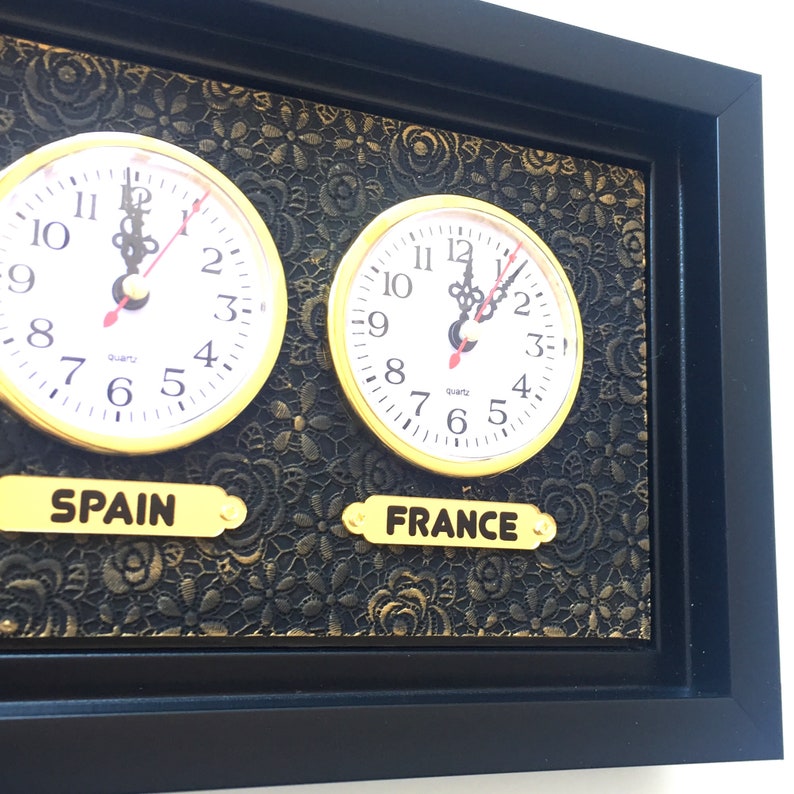 Customizable World Time Zone Clock: Metallic Look, Black Bezel - Etsy