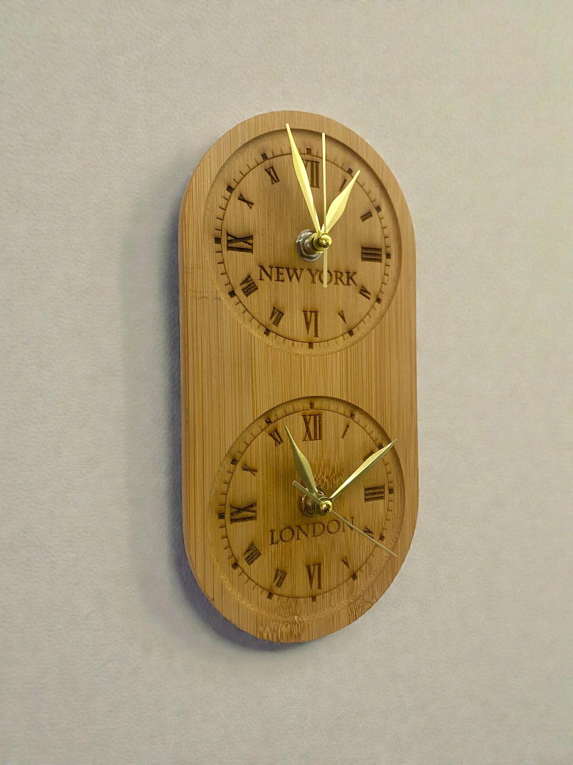 2-piece Multi Zone Clock, City Zone Clock, Dual Time Wooden Wall Clock ...