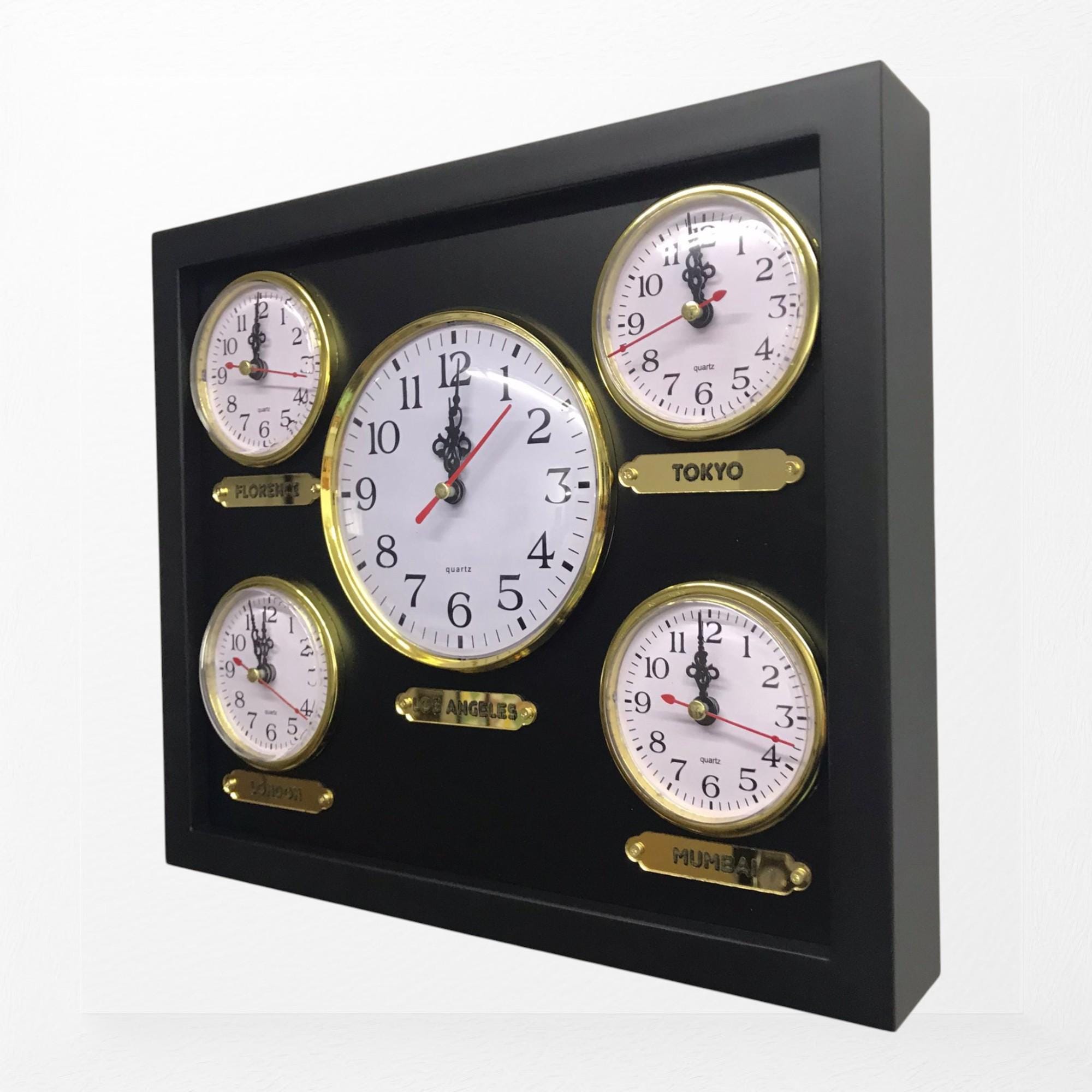 Customizable 4+1 Time Zone Clock. Multiple Customizable Wall Clocks for 5 Regions or Cities ...
