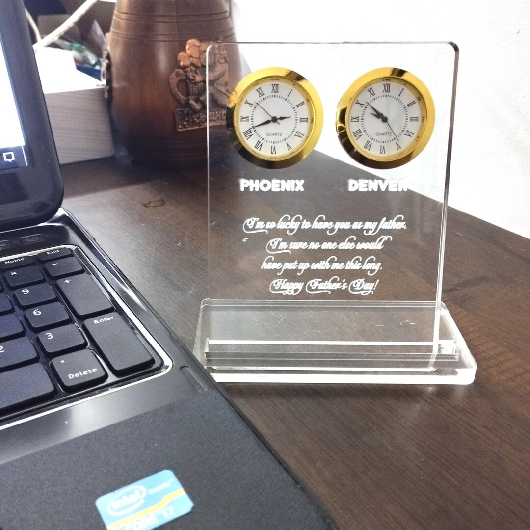 7mm Clear Acrylic 2-piece Table Top Clock. Customizable City and Region ...