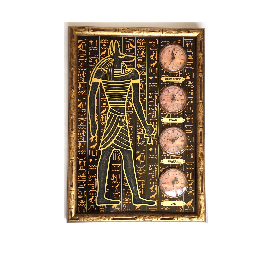 4-zone Wall Clock With the Theme of Egyptian God Anubis. Multi-time ...