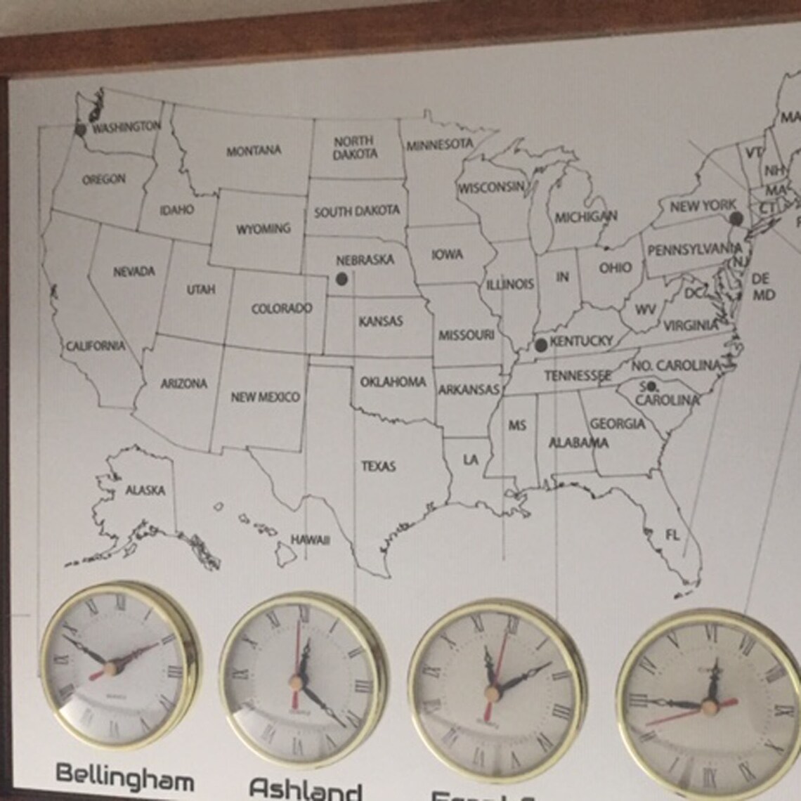 4 Zone Wall Clock With America Multi Zone Map. Maps and City - Etsy