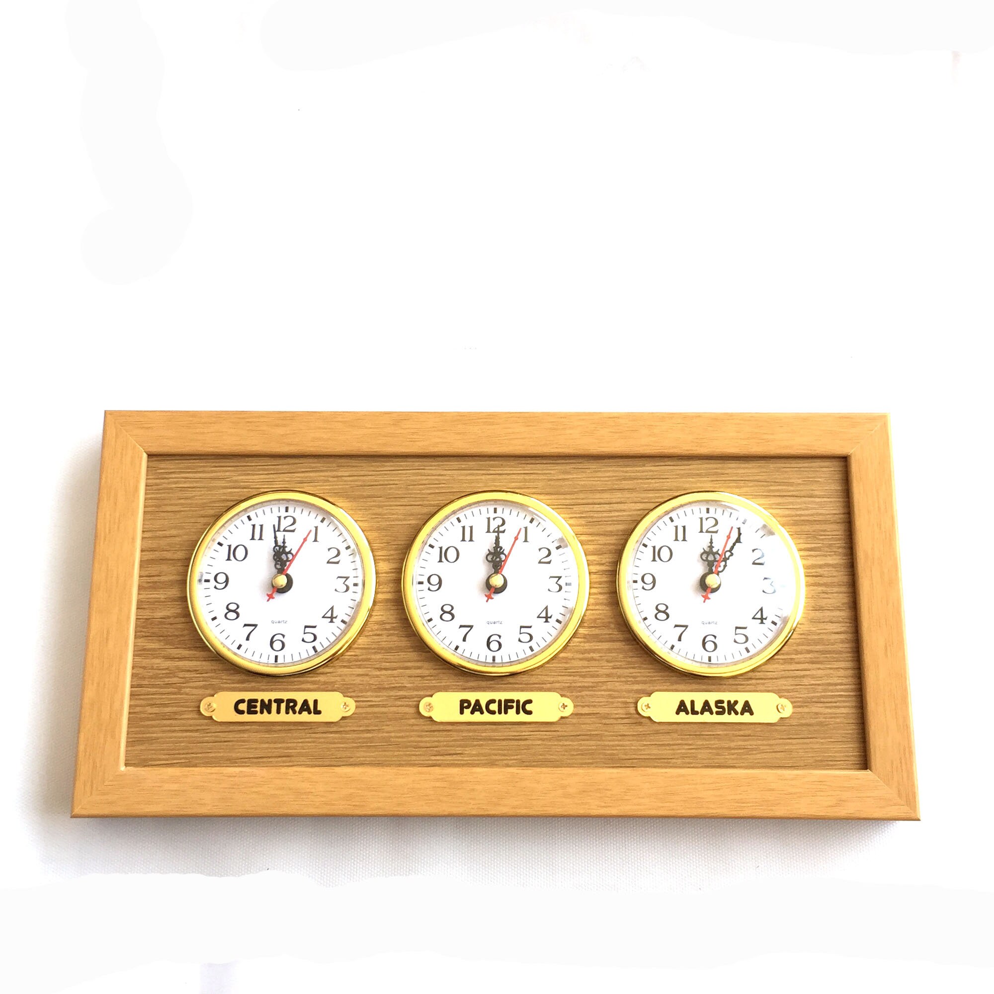 Wooden Look Personalized Clock With 3 Labels. Custom Time Zone. 3 Clock ...