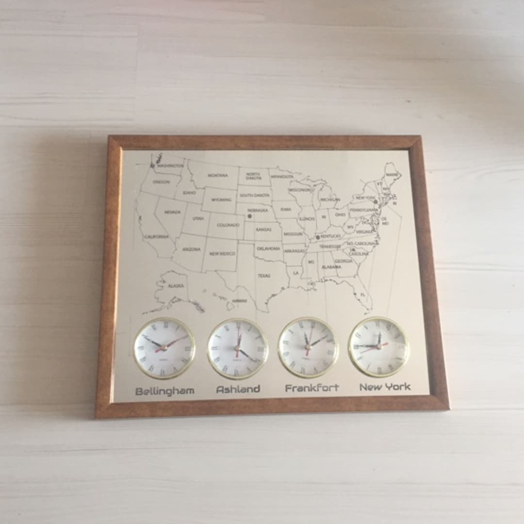 4 Zone Wall Clock With America Multi Zone Map. Maps and City Names Are ...