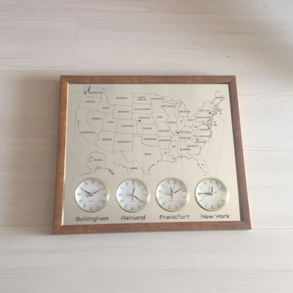 4 Zone Wall Clock With America Multi Zone Map. Maps and City - Etsy