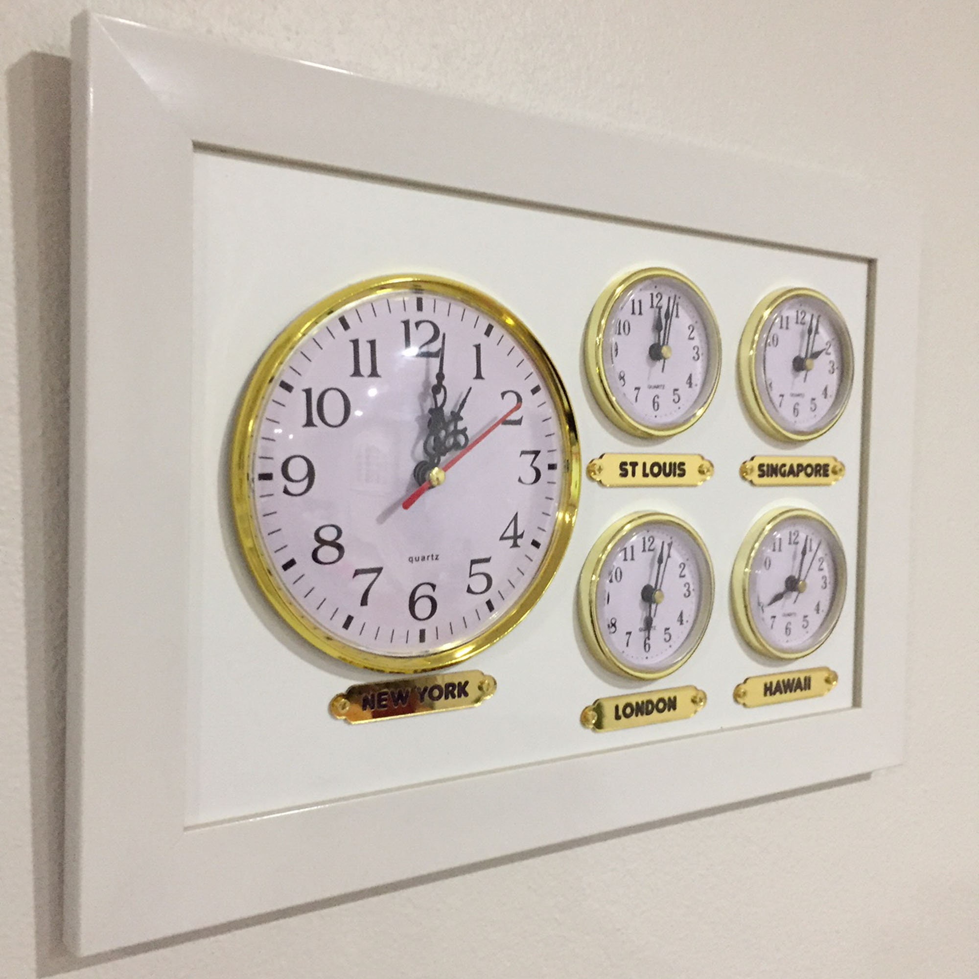 White Wall Clock. Customizable 4+1 Time Zone Clock. Multiple ...