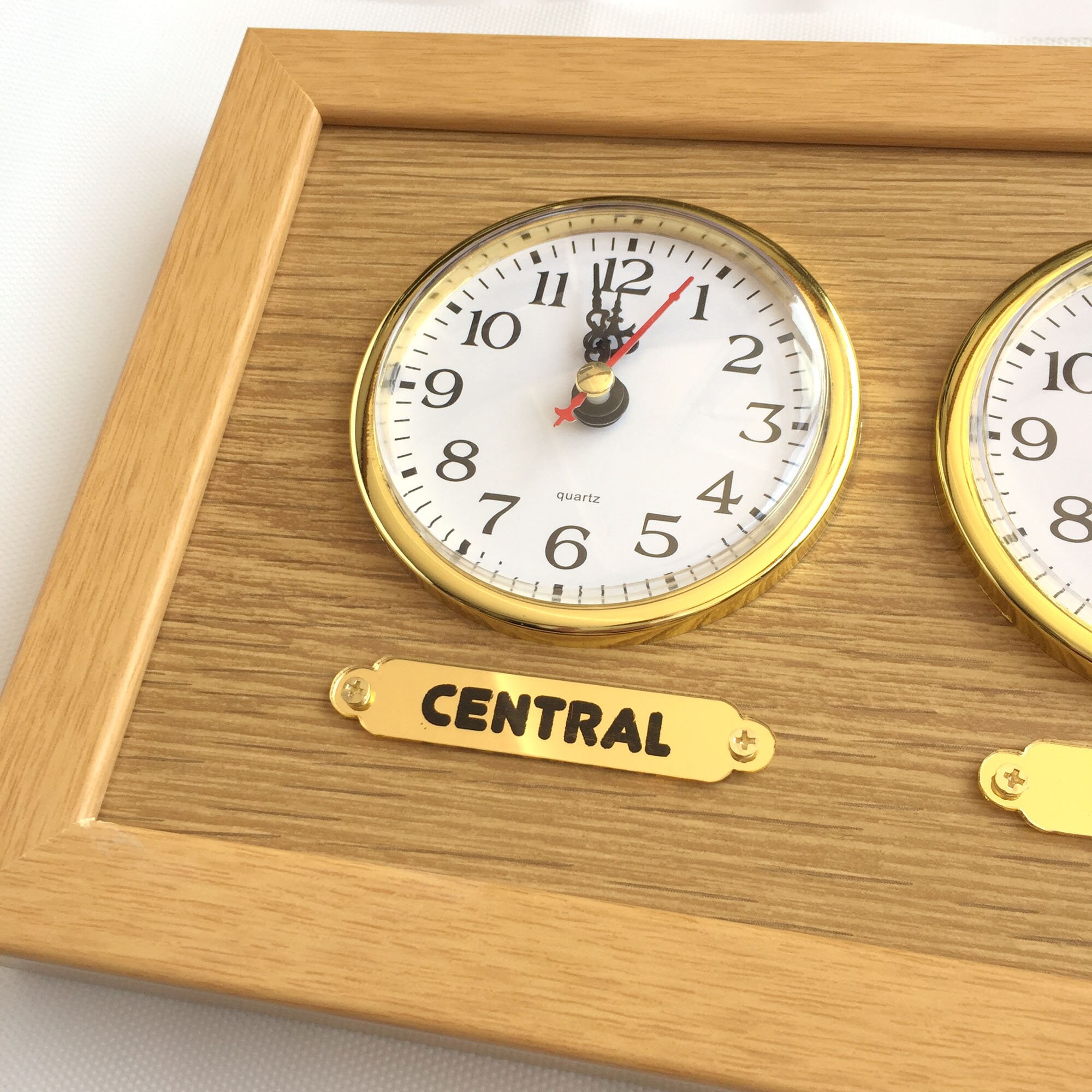 Wooden Look Personalized Clock With 3 Labels. Custom Time Zone. 3 Clock ...