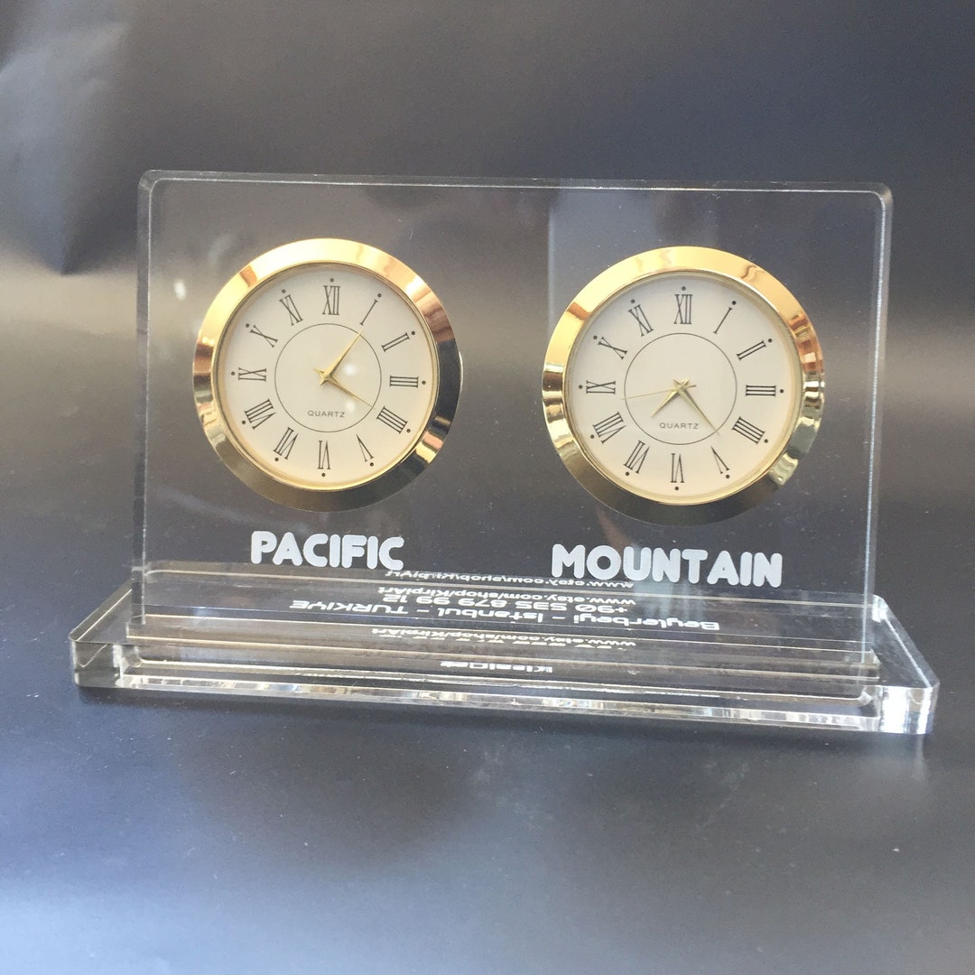 Table Top 2 Clock. Customizable Labels. Time Zone Clock. Clear Acrylic ...