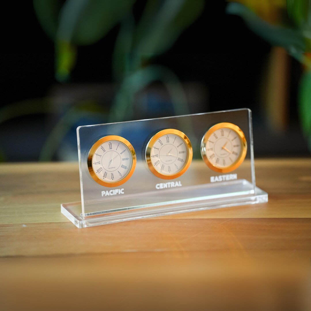 Triple Time Zone Desk Clock, Personalized Acrylic World Clock, Custom ...