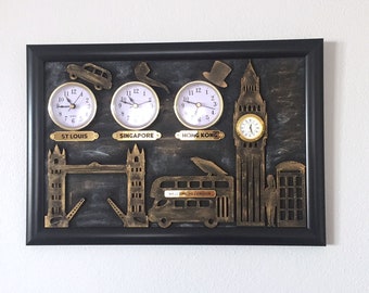 Multi Time Zone Wall Clock - Etsy