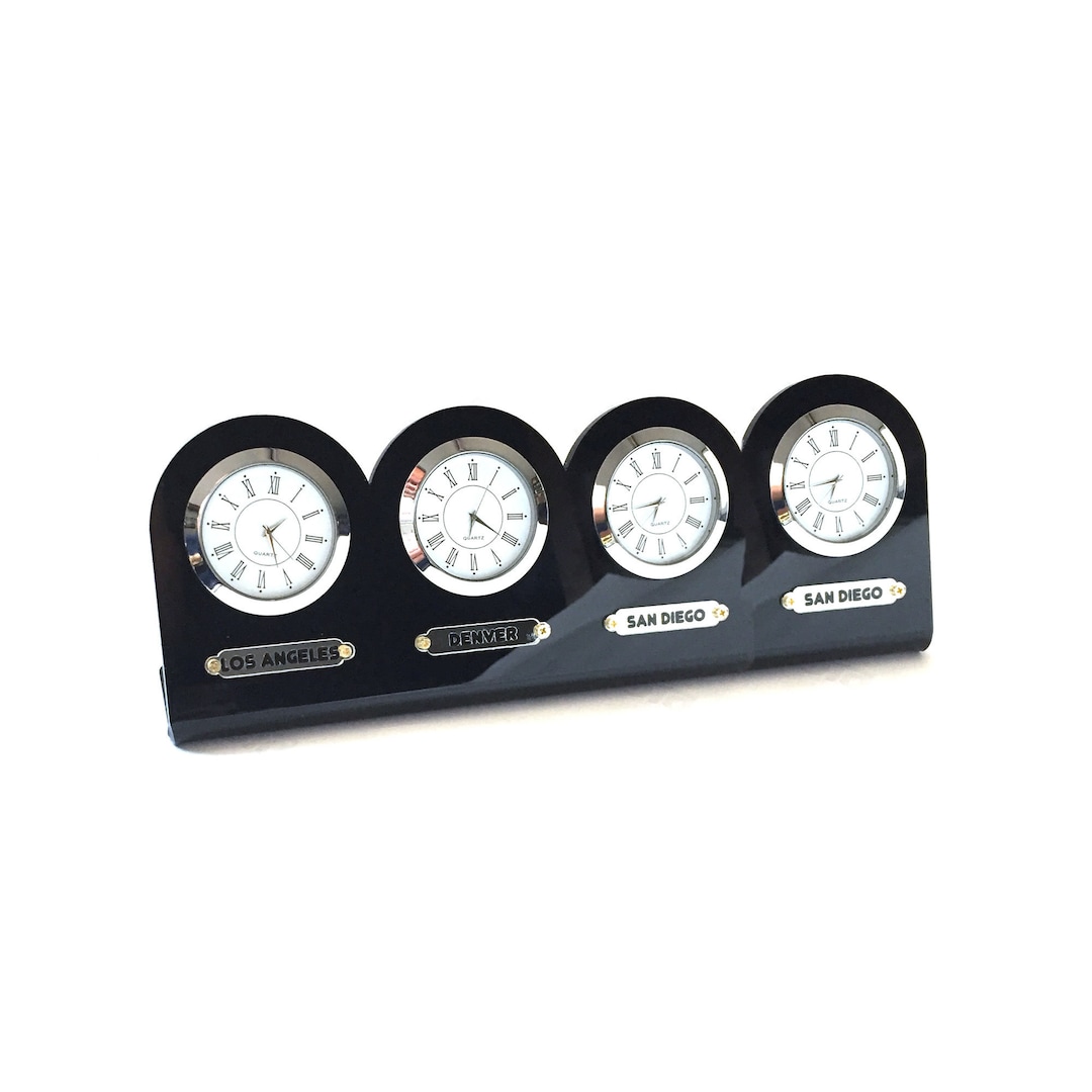 Black 5 Mm Acrylic 4-piece Table Clock. Names of Three Regions or ...