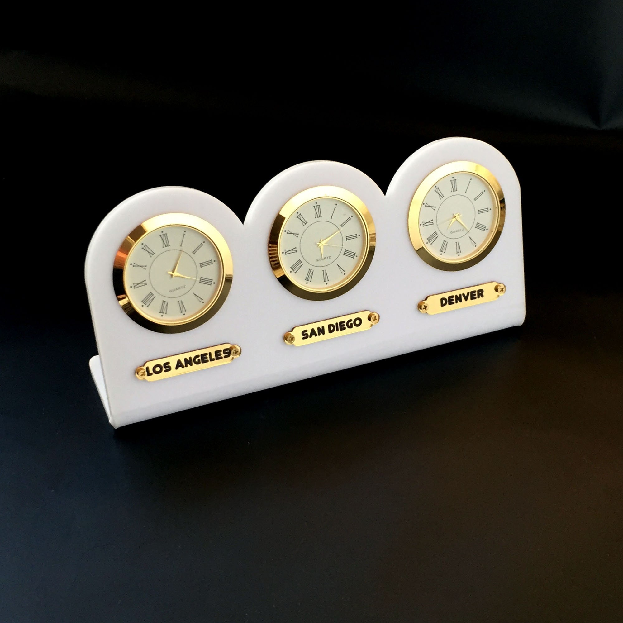 White 5 Mm Acrylic 3-piece Table Clock. Names of Three Regions - Etsy