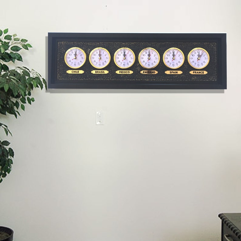 Customizable World Time Zone Clock: Metallic Look, Black Bezel - Etsy