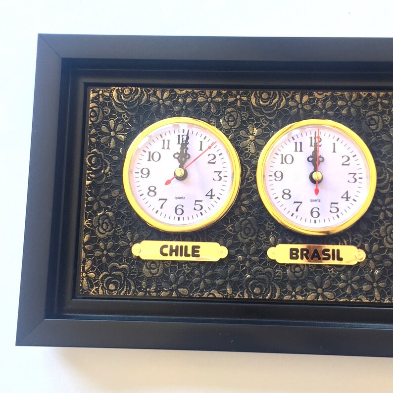 Customizable World Time Zone Clock: Metallic Look, Black Bezel - Etsy
