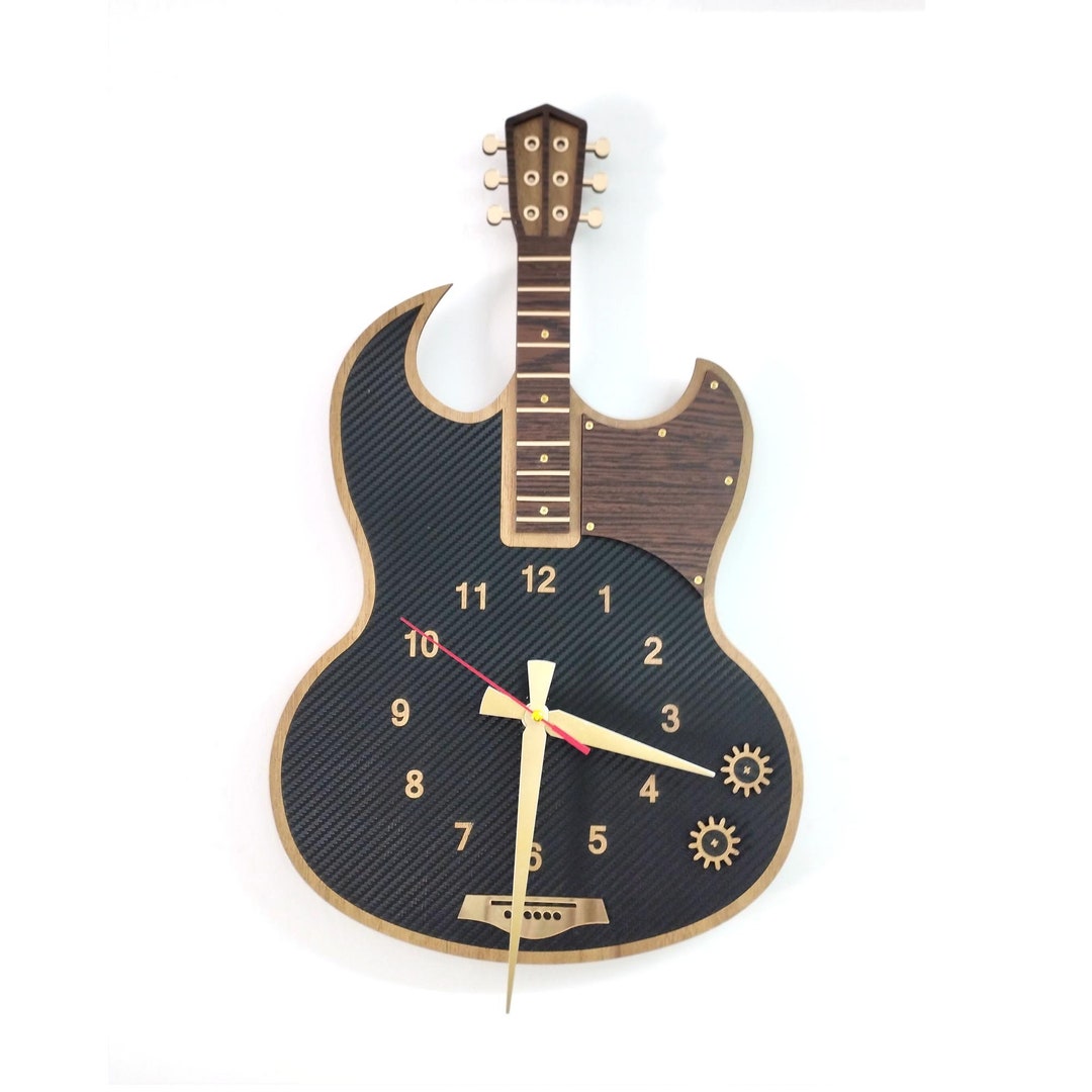 Guitar Wall Clock: Wooden Guitarist Room Decor - Etsy