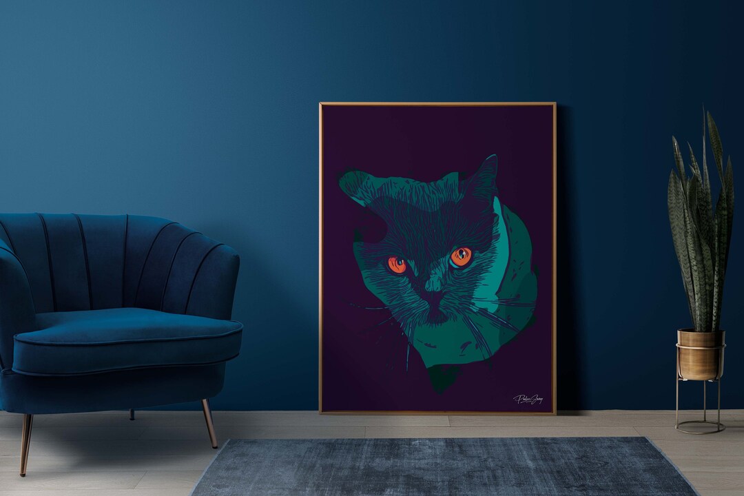 Blue Cat Poster Unique Home Decor British Shorthair Wall Art Cheshire ...
